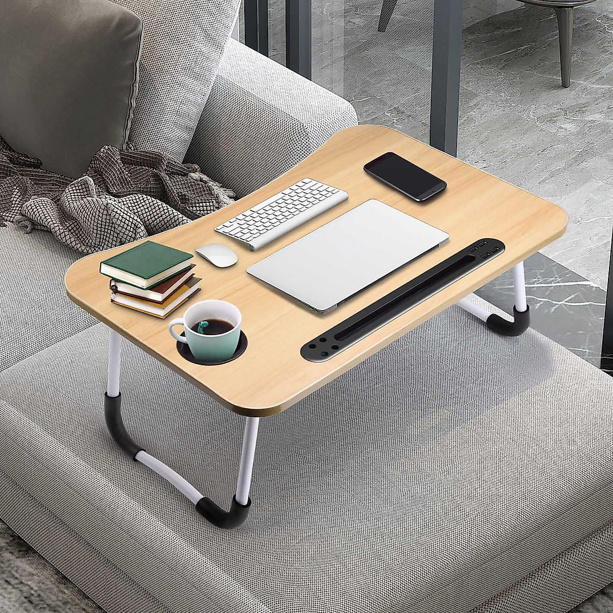 Slendor Laptop Desk Foldable Bed Table Folding Breakfast Tray Portable Lap Standing Desk Notebook Stand Reading Holder for Bed/Couch/Sofa/Floor