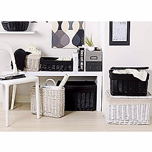 ちどり産業(Tidorisangyou) Willow Basket with Cloth Storage Box, 36X26XH12cm, Black (Black 19-3911tcx)