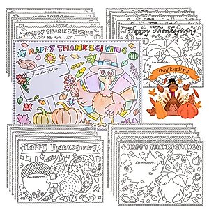【New】 Thanksgiving Placemat for Kid, Table mat Coloring Activity Paper Crafts to Write Thankful List by Children, 20* Sunflower Maple Leaves Pumpkin Gnomes Turkey Give Thanks Placemats for Kid Gift