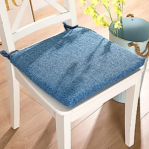 Happiness Decoration Dining Chair Cushions with Ties Set of 4,Cotton and Linen Washable Square Pads Straps Comfort Softness Seat for Kitchen Office Chairs Living Room,18'' x 18'' (Blue), 18 18-Inch