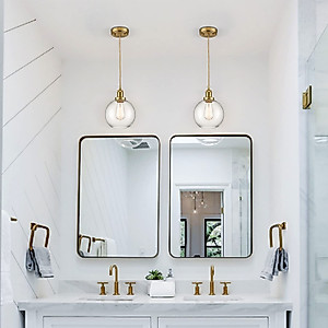 SHAWNKEY Modern Bushed Gold Pendant Light Fixture with Globe Clear Glass Shade Pendant Lighting for Kitchen Island Hanging Lighting
