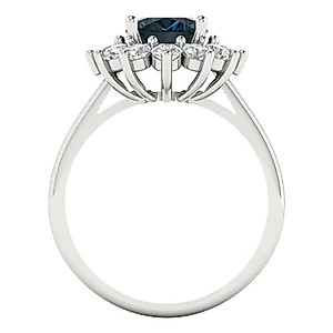 Clara Pucci 2.36 ct Oval Cut Solitaire Halo Natural London Blue Topaz Engagement Promise Anniversary Bridal Ring 18K White Gold 8.25
