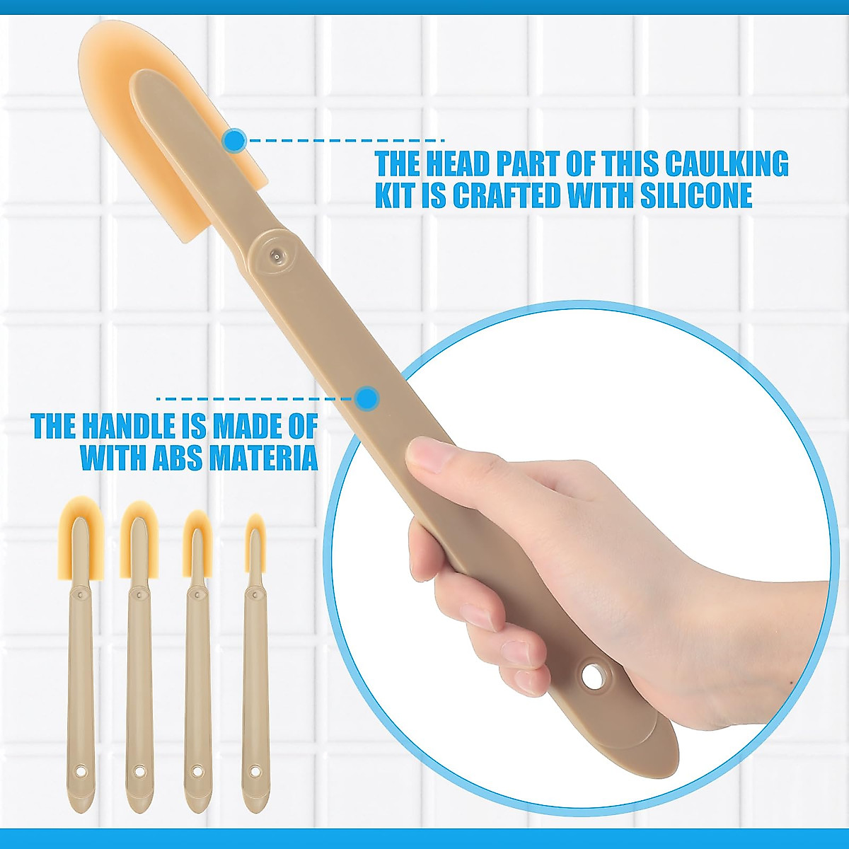Gisafai 4 Size Set Rubber Caulking Tool Silicone Caulking Caulk Finishing Tool Caulking Kit Caulking Tips Set Caulk Applicator Tool with ABS Handle Grip for Brick Skirting Kitchen Bathroom