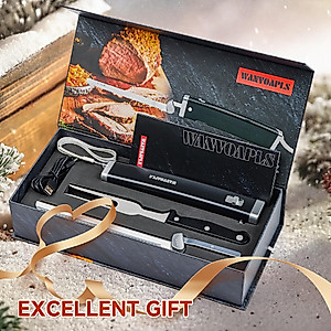 Wanvoapls Cordless Electric Knife Set - Rechargeable Carving Knife with Safety Lock, Black Ergonomic Handle with Knives and Forks, for Meat, Bread, Brisket Slicing, Thanksgiving and Christmas Gifts