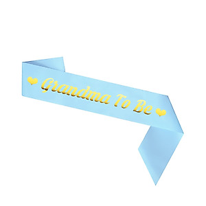 Grandma to be Sash, Light Blue Satin with Gold Font with Heart, Best Baby Shower Decorations Grandmother Gifts, Baby Boy Or Girl Neutral