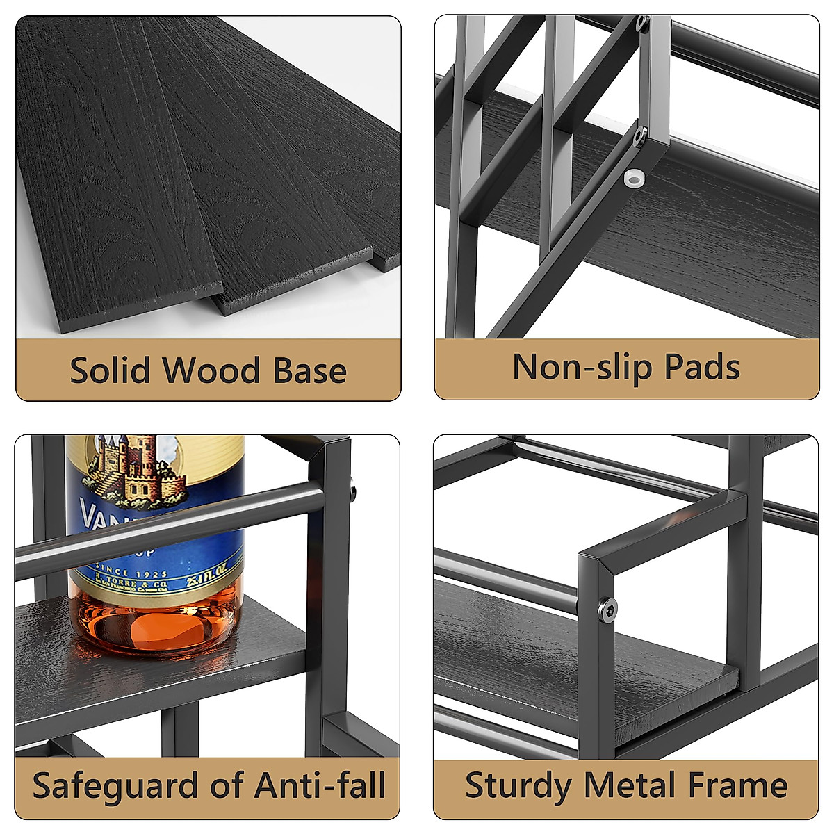 ZGO 3 Tier Coffee Syrup Rack for Coffee Bar, Water Bottle Organizer for Cabinet, Simple Syrup Bottles Coffee Station Organizer for Countertop, Coffee Bar Accessories and Organizer(Black)