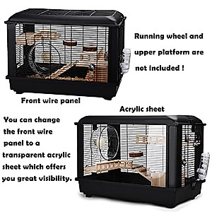 VINTEX Large Hamster Cages,Small Animal Habitat for Large Siberian Hamster, Gerbils, Little Rabbits, Includes 5 Pack Hamster Toys and Habitat Accessories, Measures 24" L x 14" W x 17" H (Black Cage)