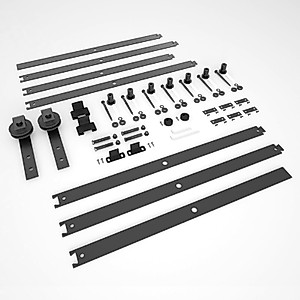 DaAzHai 8 Ft Barn Door Hardware Kit: Easy to Install -Smoothly and Quietly Sliding Barn Door Hardware Single Door Track Low Ceiling Sliding Door Hardware, Modular Track with Stable Connection