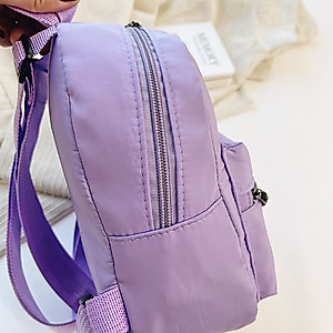 LAKEDREAM Casual Nylon Women Mini Backpack Fashion Solid Color Preppy Style Female Small Travel Knapsack Rucksacks (Style A Purple)