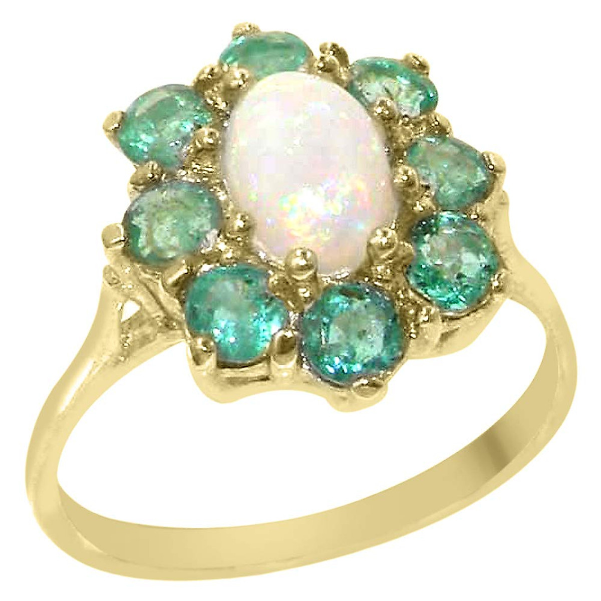 LetsBuyGold 14k Yellow Gold Real Genuine Opal and Emerald Womens Band Ring - Size 12