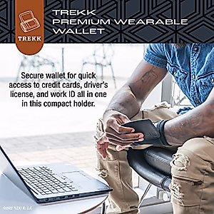 FLEXX ID TREKK Wearable Wallet with ID Badge Holder for Quick Hands-Free Access, Secure Wallet featuring 3 Card Slots & Convenient Zipper Pocket (Black, Textured Leather)