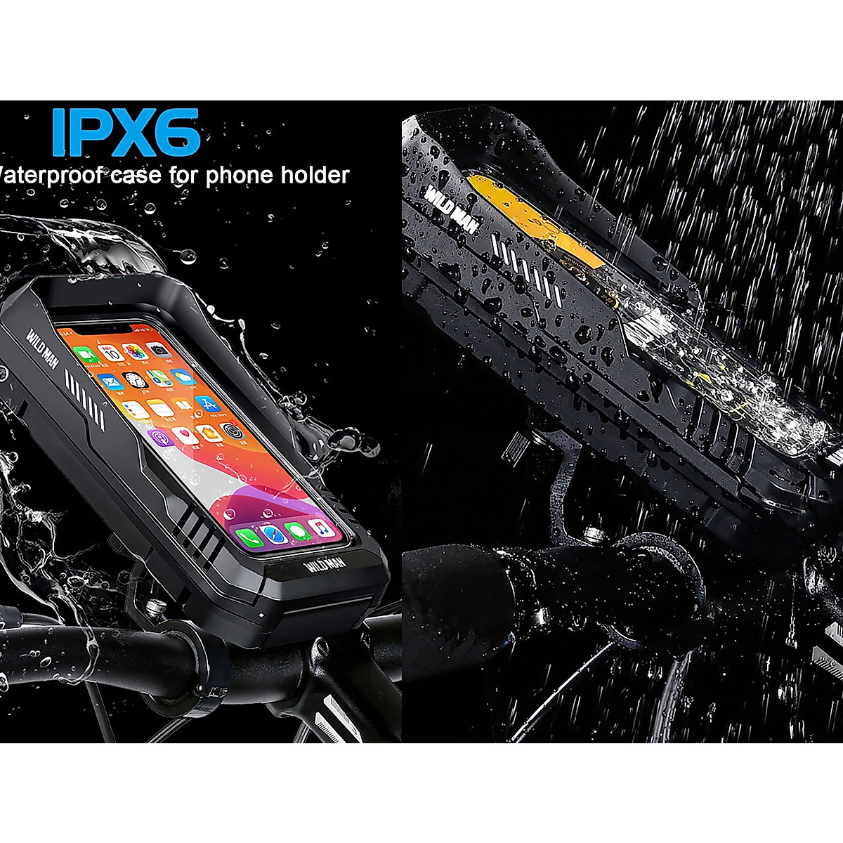 WILD MAN Motorcycle Phone Holder,Motorcycle Phone Mount Waterproof Phone Cell Phone Holder Bag 360°Rotation Phone Mount for 5.5"-6.7" Smartphones (Black)