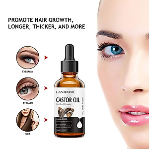 Lanthome Organic Castor Oil Cold Pressed Certified (1.7 Floz with Eyelash Kit), Black Castor Oil for Eyelashes, Eyebrows & Skin Moisturizer, Hair Growth Oil Hexane Free