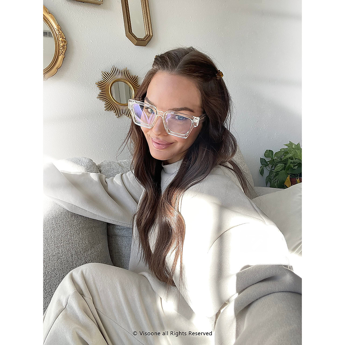 VISOONE Blue Light Blocking Glasses with TR90 Rectangle Frame and Chic Preppy Look for Women Men RIVER