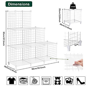 AWTATOS Wire Cube Storage Organizer, Closet Organizers and Storage, Metal 6 Cube Storage Shelves Bookshelf, Portable Closet Clothes Organizer for Bedroom, Home, Office, White