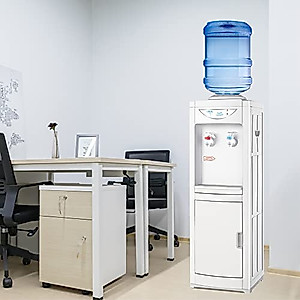 RICA-J Water Dispenser, 5 Gallon Top Loading Water Cooler, Plastic Water Cooler Dispenser with Child Safety Lock & Cabinet, White (RJVWD02AEWT)