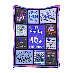 Newcos Customized Congrats Blankets for Girls for 10th Birthday, Gifts for Mom Daughter, Custom Birthday Blankets for Napping Camping for Home Bed Sofa Decoration (Blue Purple) 30"x40"