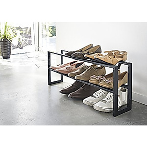 Modern Extendable Two Tier Shoe Rack in Black Finish - Powder Coated Stainless Steel