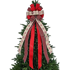 YYCRAFT 20 Yards Burlap Christmas Wired Edge Ribbons Red Plaid Reindeer Bear Trees Printed Ribbon for Christmas Home Wreath Craft Bow Wrapping Decoration