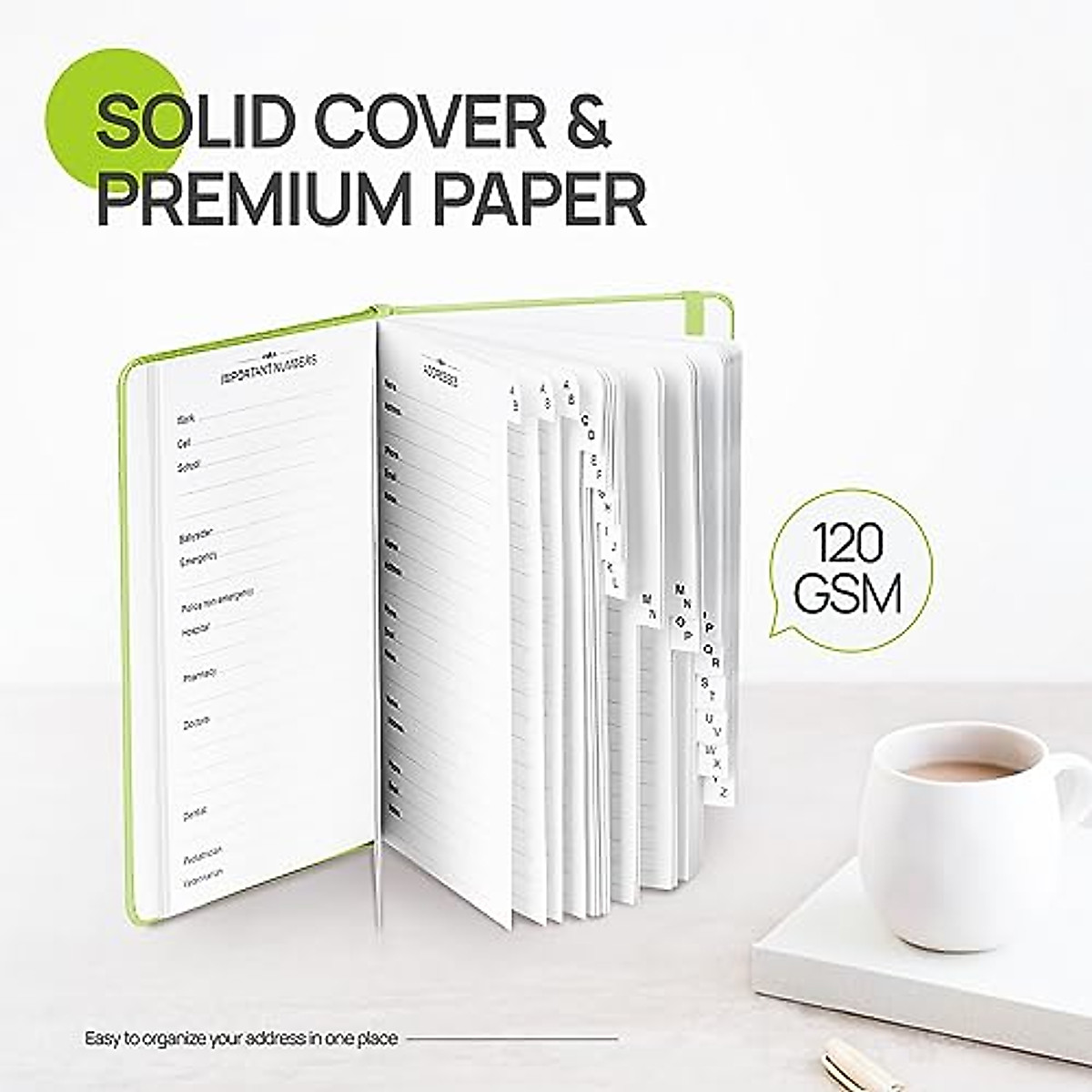 Stilip Address Book with Alphabetical Tabs - Large Print Hardcover for Organizing Contacts, Handy Size Small Address Book for All Your Important Information in One Place - Green