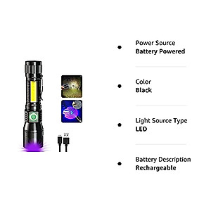 AdamStar UV Flashlight Black Light, 3-in-1 Magnetic Flashlight Rechargeable, 1000 Lumen Tactical LED Flashlight, 7 Modes Waterproof UV Light Flashlight for Camping Emergencies Pet Urine Detection