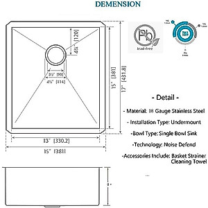 Hotis Bar Sink Undermount, Small Kitchen Sink, Black Bar Sink, Rv Otdoor Stainless Steel Wet Bar Prep Sink, 15 X 17 Inch Single Bowl