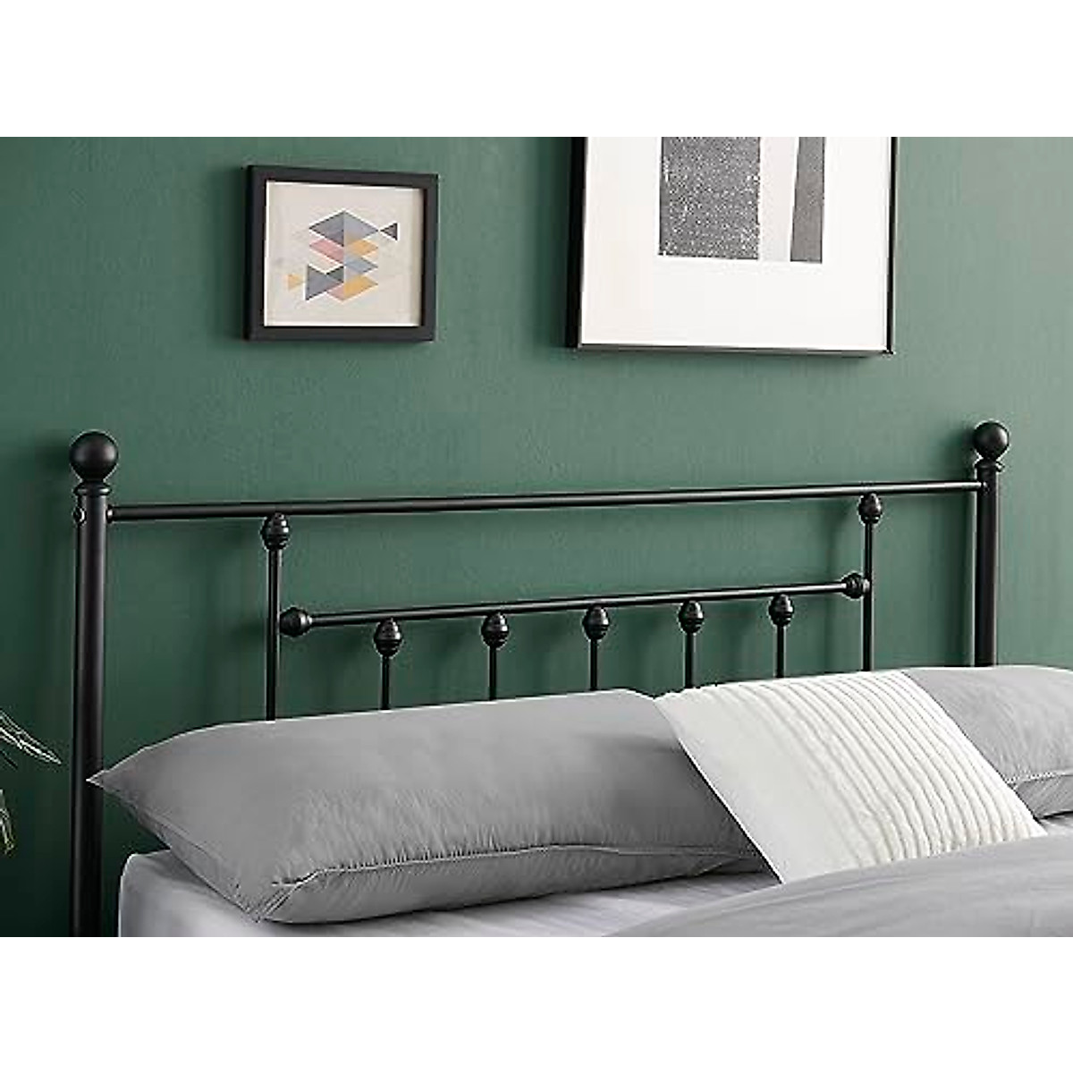 VECELO Full Size Metal Platform Bed Frame with Headboard and Footboard, Heavy Duty Slat Support/No Box Spring Needed Mattress Foundation/Underbed Storage Space, Victorian Style, Black