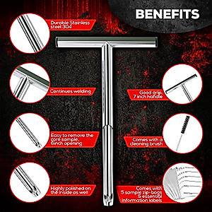 SturdyShape Soil Probe. The Soil Sample Probe is Polished Inside, 12in, Stainless Steel 304. Soil Probe with Handle Comes with 5Bags&1Brush&5Labels- Soil Srobes for Soil Sampling will Get Dirt Samples