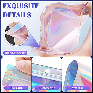 JETMORE 100 Pcs Mylar Bags, Smell Proof Bags with Clear Window, Holographic Bags for Snack, Cookie, Jewelry, Candy, Gift, Resealable Bags for Small Business, Sealable Bags for Packaging（2.4x3.9in）