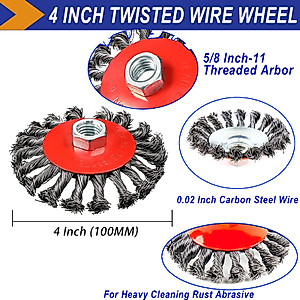 DaduoRi 4 Inch Wire Wheel for Angle Grinder, 3 Pack, 5/8 Inch-11 Threaded Arbor, Wire Wheels for 4 1/2 Angle Grinder, Coarse Crimped Twisted Knotted Cup Brush,Heavy Cleaning Rust Stripping Abrasive