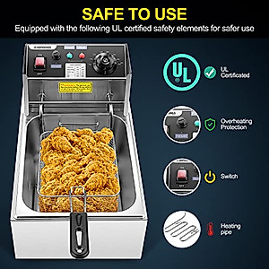 Deep Fryer with Removable Basket and Lid, 1500W 6.34QT Electric Fryers, Stainless Steel Countertop Oil Fryer for Home Kitchen Restaurant, Ideal for French Fries, Fish, Chicken, Wings