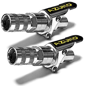 AZUNO Grease Gun Coupler, 2nd Generation Upgraded to 12,000 PSI, Grease Gun Tips Quick Lock and Release, Compatible with All Grease Guns 1/8" NPT Grease Gun Fittings (2 Pack)