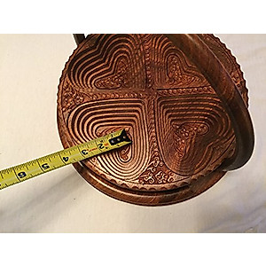 UNIQUE VALENTINE GIFT LOVE Idea Wooden Collapsible Fruit Basket With Handle And Four Heart Shaped Partitions Diameter: 12"