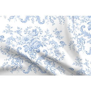 Spoonflower Fabric - Grandmillennial Cottagecore French Countryside Blue and White Floral Printed on Petal Signature Cotton Fabric by The Yard - Sewing Quilting Apparel Crafts Decor