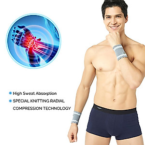 NeoTech Care Wrist Band - Light, Elastic, Men, Women, Right or Left - Grey Color (Size M, 1 Pair)