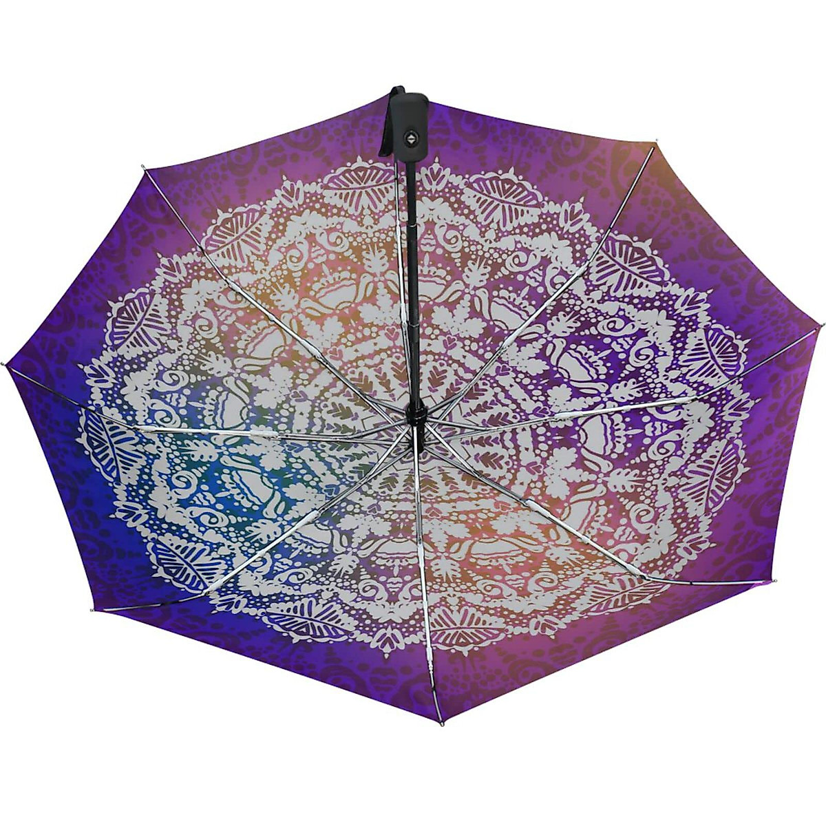 Vdsrup Indian Mandala Auto Umbrella Open Close Galaxy Nebula Anti UV Umbrella Compact Windproof Parasol Umbrellas for Travel Car School Sun Rain