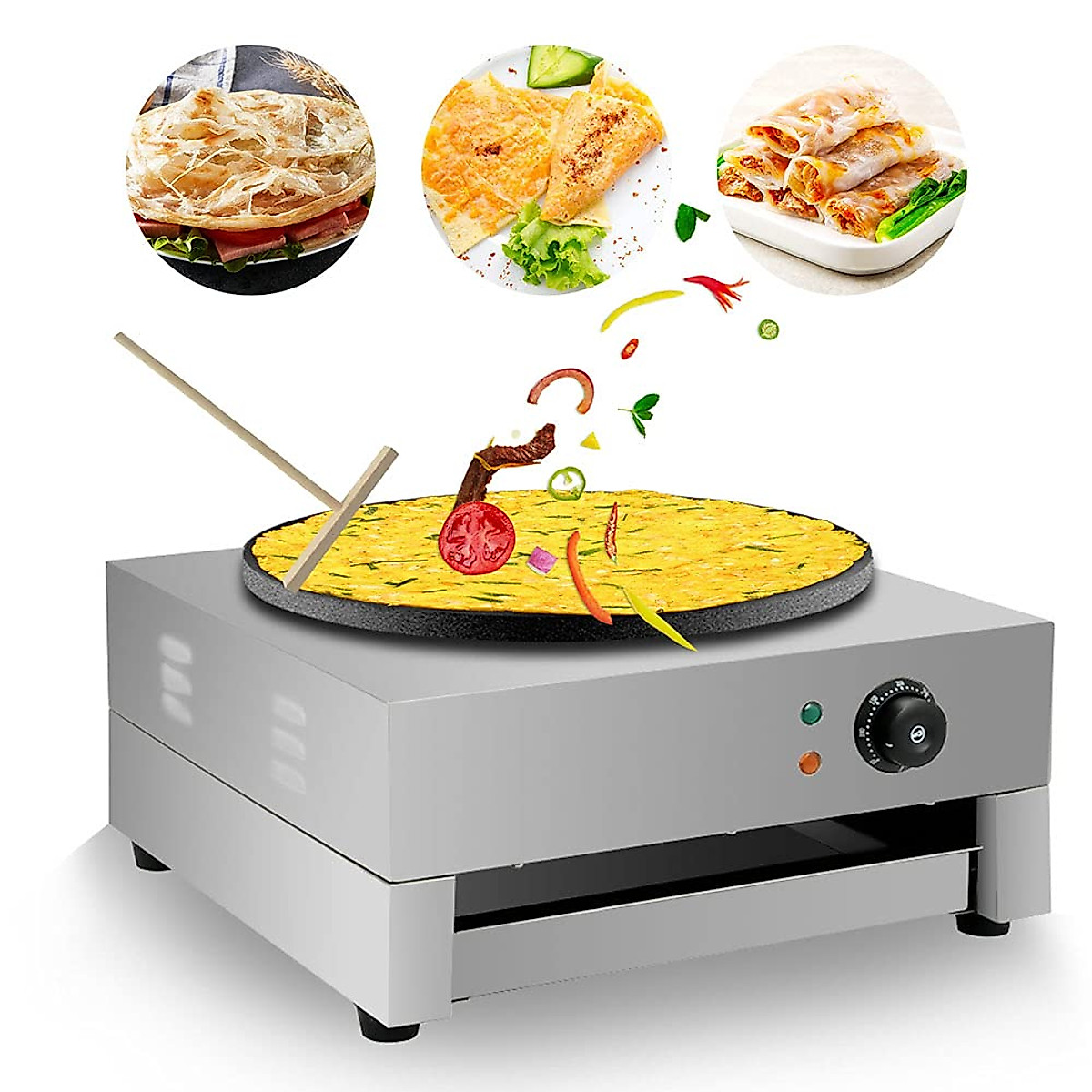 Crepe Maker Machine 16" Pancake big Hotplate Non Stick (Electric 3000W) Adjustable Temperature for Commercial