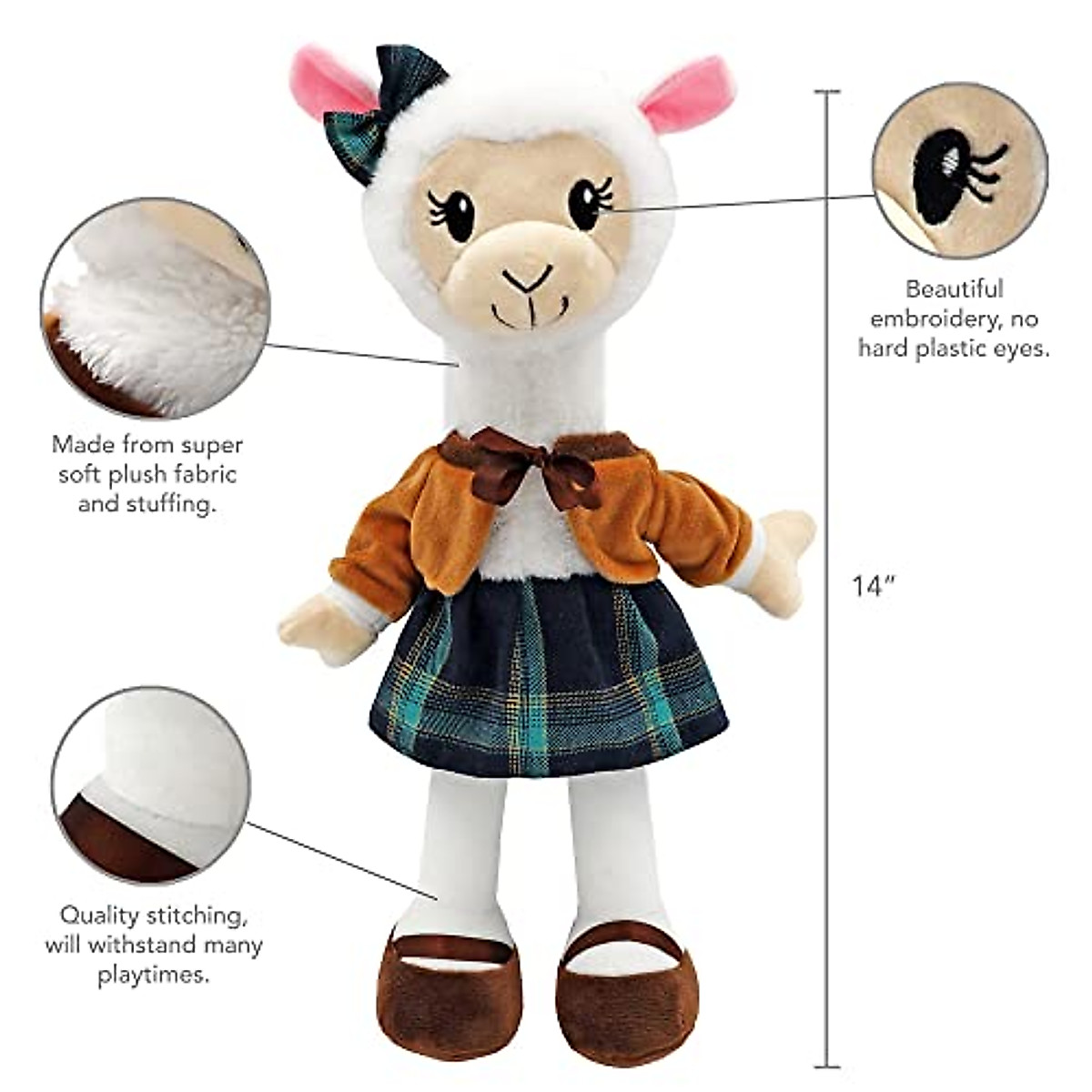 Playtime by Eimmie Plushible Rag Doll Alpaca - Soft Dolls for Baby, Girls, Boy, Toddler, & Infants - Stuffed Animal - Washable Fabric - Sensory Toys - 14 Inch Stuffed Rag Doll Alpaca Puppet