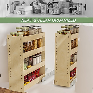 LOVMOR Adjustable Pull Out Cabinet Organizer 7½” W x 24½”H 4-Tier Narrow Cabinet Drawers Slide Out with Soft Close Wood Spice Rack for Narrow Cabinet