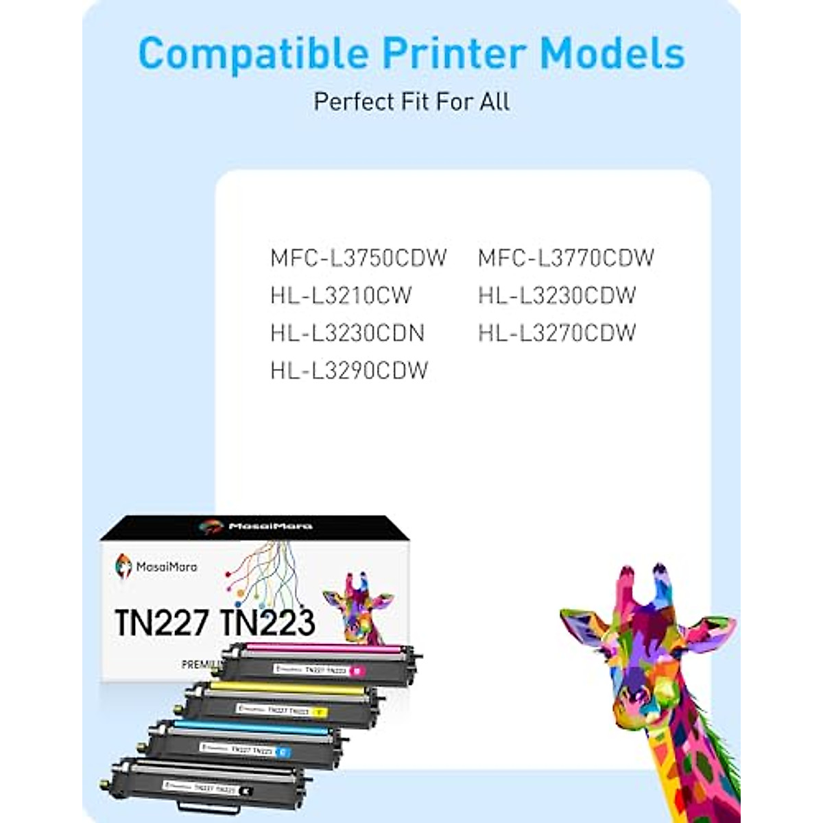 Compatible TN227 Toner Cartridge Replacement for Brother TN-227 TN223 TN 227BK/C/M/Y HL-L3270CDW MFC-L3770CDW MFC-L3750CDW HL-L3290CDW HL-L3210CW Printer High Yield (4 Pack TN-223BK/C/M/Y )