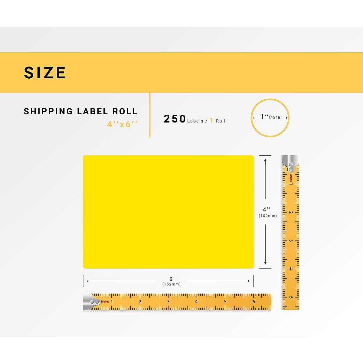 HOUSELABELS 4" x 6" Yellow Shipping Labels on 1" Core Compatible with Zebra and Rollo Printers, 1 Roll / 250 Labels per Roll