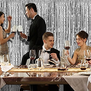 2 Pack Silver Backdrop Curtain Party Decorations Foil Fringe Backdrop Silver Tinsel Streamers Birthday Bachelorette New Year Christmas Wedding Baby Shower Disco Party Decorations