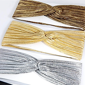 Hisight 3 Pcs Fashion Wrinkle Elasticity Metallic Big Bowknot Baby Headband Hair Bow Band Accessories Headwear Women and Girls Headband, Fashion Design