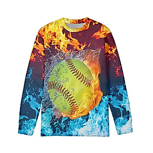 JEOCODY Baseball Crew Neck Sweatshirt Cute Pullover Sweater for Boys Long Sleeve T-Shirt Cool Clothes for Teens Kids Size 8-10 Years