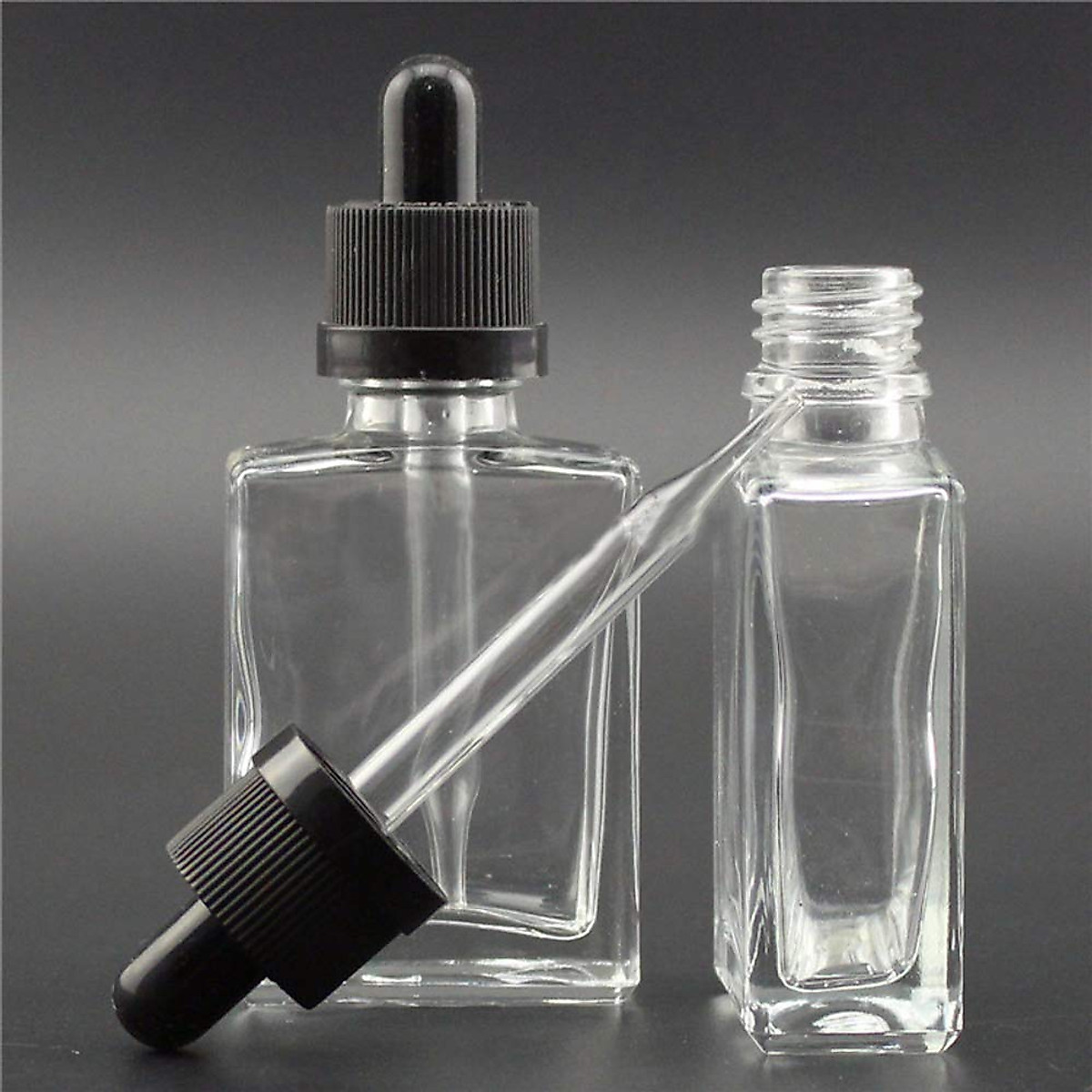 FWD (1 OZ) Clear Square Glass Dropping Bottle with Glass Dropper (3 Pack)