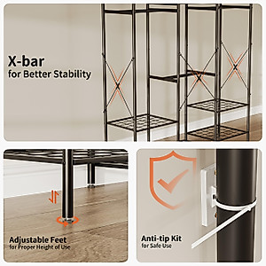 JOISCOPE Wire Garment Rack, Max Load 900 LBS Heavy Duty Clothes Rack for Hanging Clothes, Large Clothing Rack Free Standing Wardrobe Closet Organizer with 4 Rods & 5 Shelves, Black