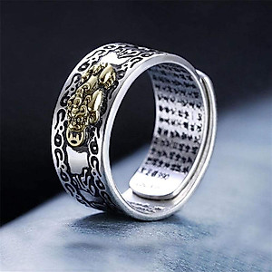 TOWELL Adjustable FENG Shui PIXIU MANI Mantra Protection Wealth Ring