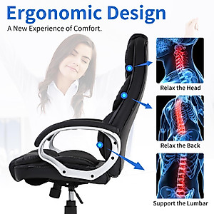 BLKMTY Office Chair Ergonomic Computer Chair PU Leather Chair High Back Desk Chair Adjustable Height Chair with Lumbar Support Executive Swivel Task Chair for Women, Black