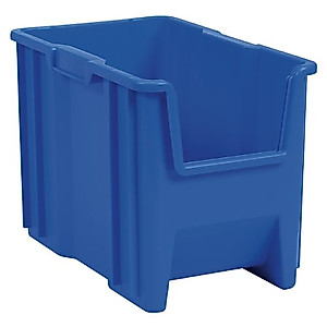 Akro-Mils 13017 Stack-N-Store Heavy Duty Stackable Open Front Plastic Storage Container Bin & 13014 Stack-N-Store Heavy Duty Stackable Open Front Plastic Storage Container Bin, Blue, (4-Pack)