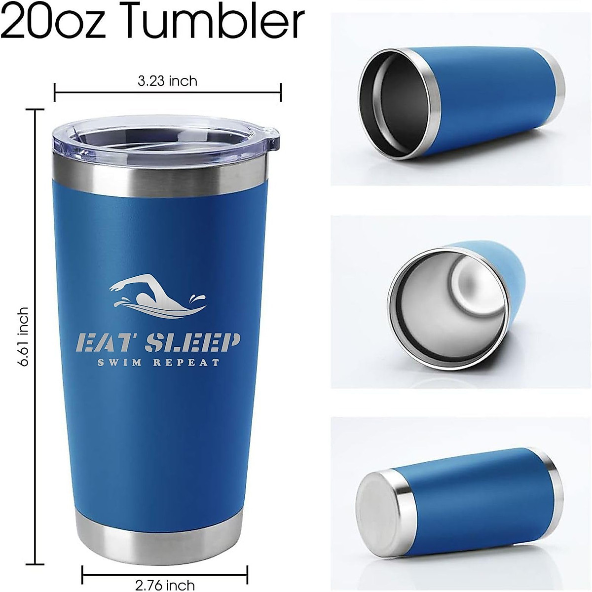 Dashing Nova Personalized Custom Name Tumbler with Inspirational Quotes for Swimmers and Coaches Gifts, 20oz Double Wall Stainless Steel Insulated Bottle with Straw (Blue), Medium